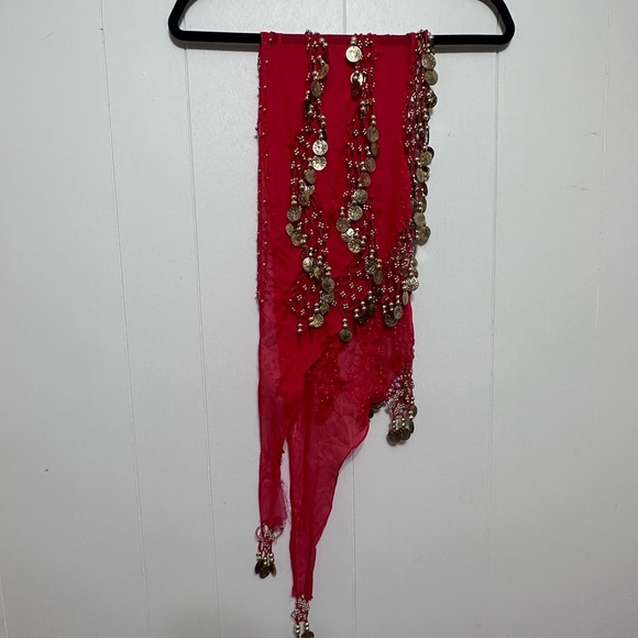 Accessories | Red Belly Dance Hip Scarf With Gold Coins | Poshmark